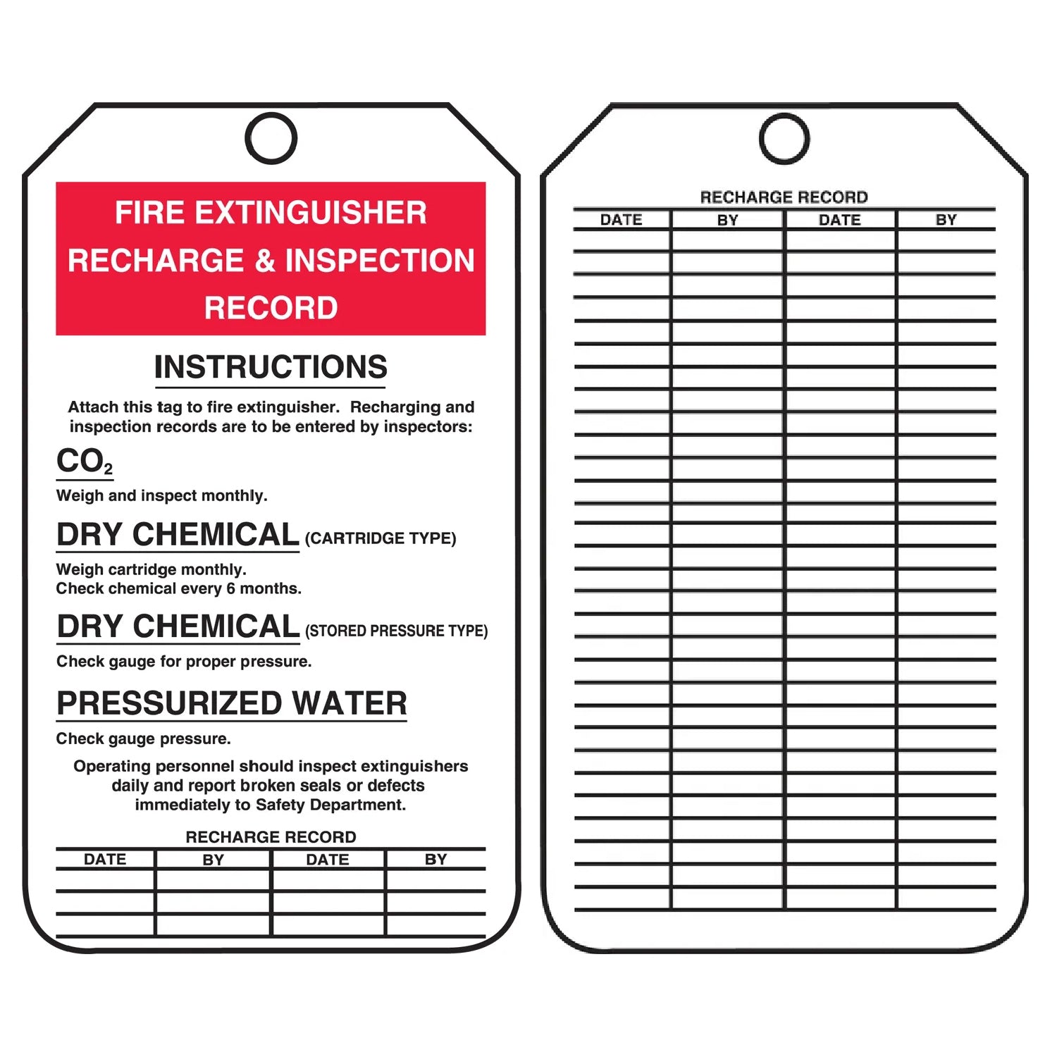 Fire Extinguisher Tag: Fire Extinguisher Recharge & Inspection Record ...