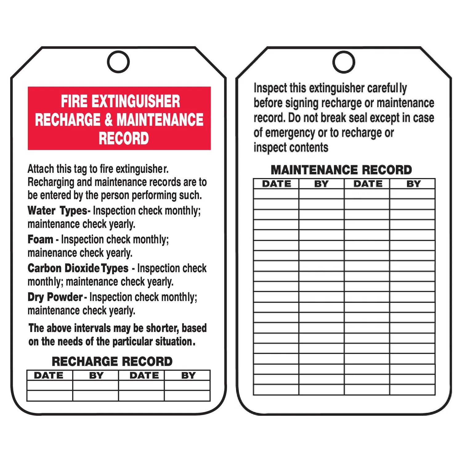 Fire Extinguisher Status Safety Tag: Fire Extinguisher Recharge & Main ...